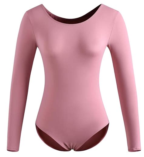Danshow Women Long Sleeve Dance Leotards For Ballet Adult Lady Train Toplargelight Pink