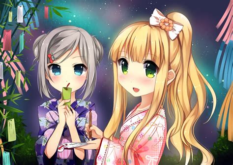Wallpaper Illustration Blonde Long Hair Anime Girls Blue Eyes