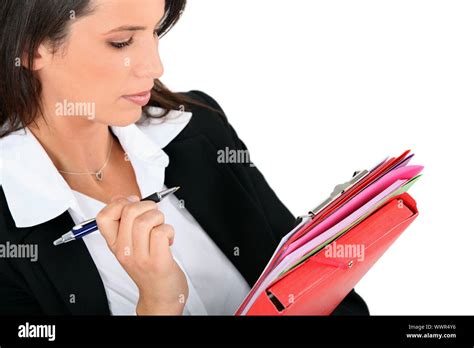Woman Reviewing Notes Stock Photo Alamy