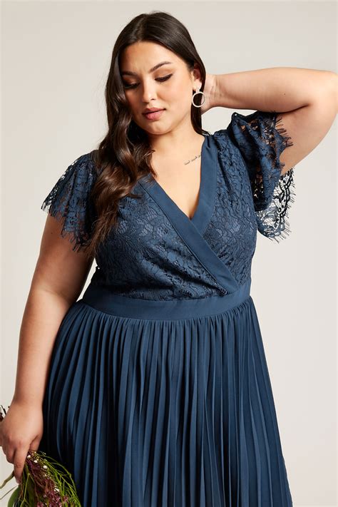 Yours London Plus Size Navy Blue Lace Wrap Midi Dress Yours Clothing