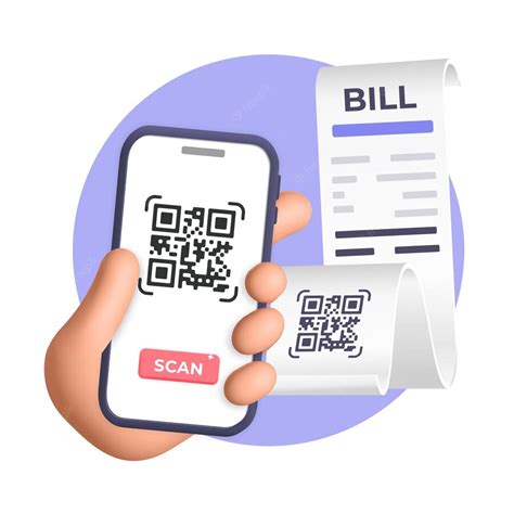 premium vector 3d vector human hand scans qr code from paper bill