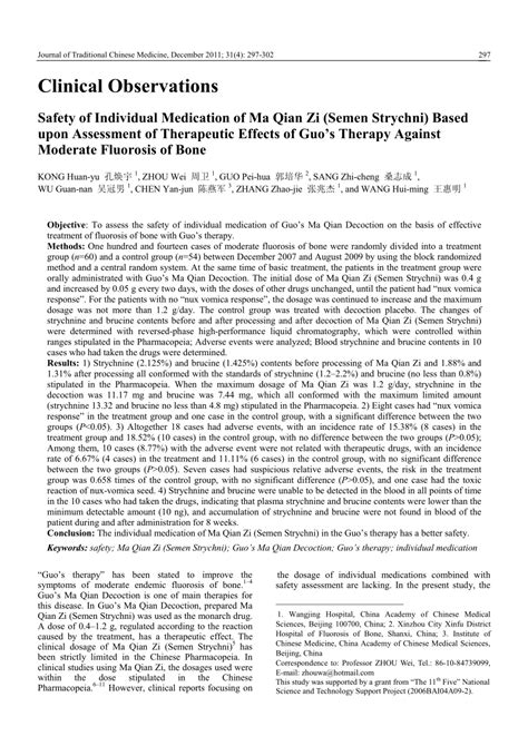 Pdf Safety Of Individual Medication Of Ma Qian Zi Semen Strychni Based Upon Assessment Of