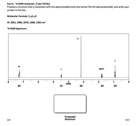 solved part 4 1h nmr unknown 7 pts total propose structure that is