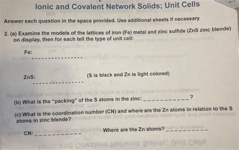 Solved Ionic And Covalent Network Solids Unit Cells Answer