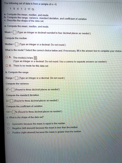 Solved The Following Set Of Data From Sample Oln Compute The Mean