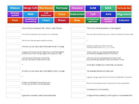 Excel Definitions Do Now Une Las Parejas
