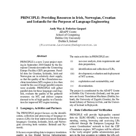 Principle Providing Resources In Irish Norwegian Croatian And Icelandic For The Purposes Of