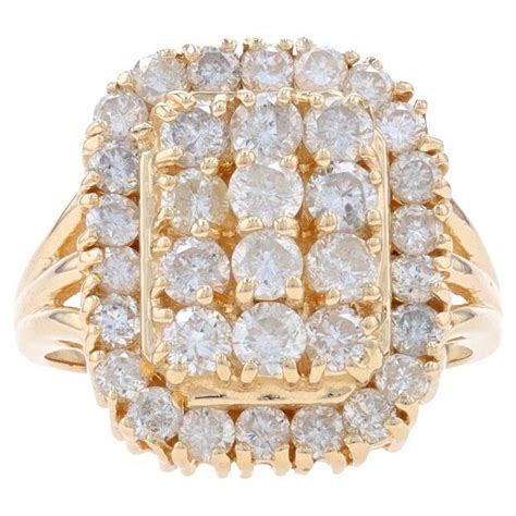 Yellow Gold Diamond Cluster Cocktail Band 18k Round Brilliant 200ctw