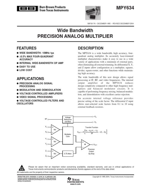 524h1 Mpy634 Datasheet Pdf Operational Amplifier Amplifier