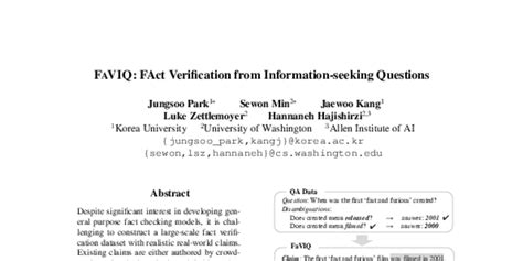Faviq Fact Verification From Information Seeking Questions Acl Anthology