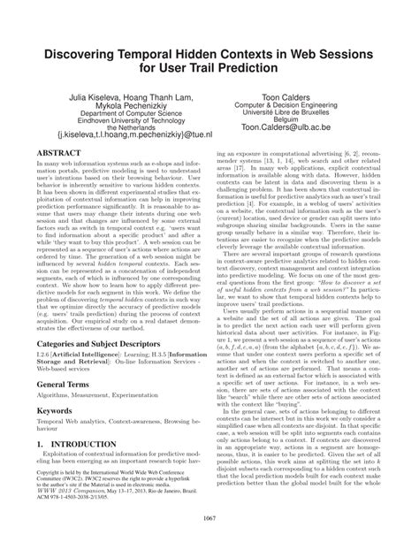 Pdf Discovering Temporal Hidden Contexts In Web Sessions For User Trail Prediction