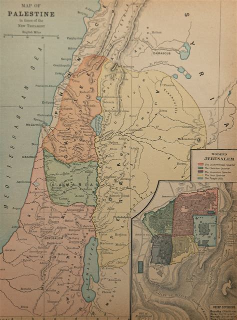 Mapa De Palestina Nuevo Testamento Ilustración Bíblica Antigua
