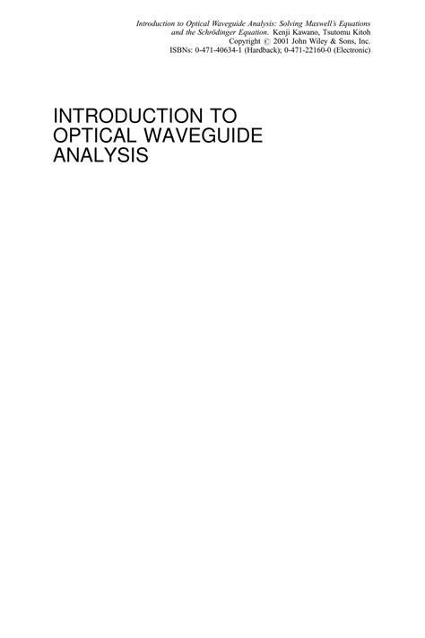Solution Introduction To Optical Waveguide Analysis Solving Maxwell S Equation And The