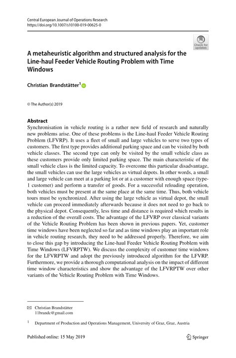 Pdf A Metaheuristic Algorithm And Structured Analysis For The Line Haul Feeder Vehicle Routing