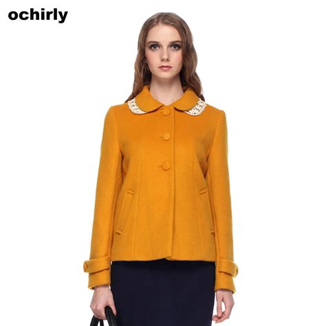 【秋冬专供】ochirly欧时力潮蕾丝娃娃领宽松毛呢外套1125342650ochirly服装正品店