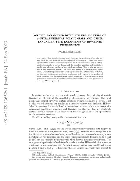 Pdf On Two Parameter Bivariate Kernel Built Of Q−ultraspherical Polynomials And Other