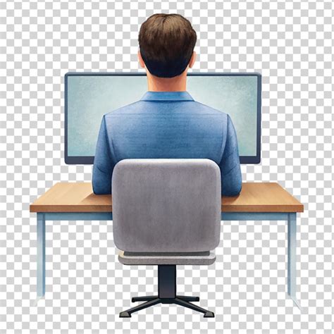 Premium Psd A Man Sitting In Front Of A Computer Screen Back View