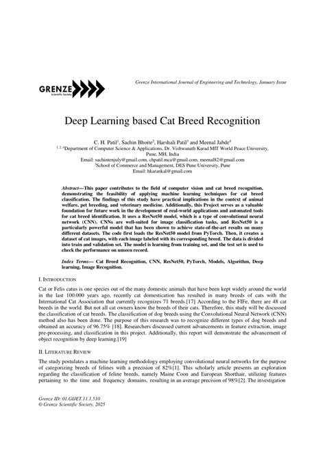 Pdf Deep Learning Based Cat Breed Recognition