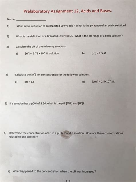 Solved Prelaboratory Assignment Acids And Bases Name Chegg