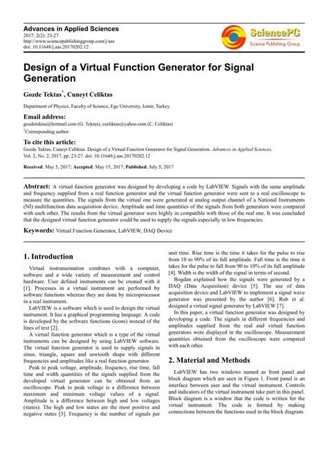 Pdf Design Of A Virtual Function Generator For Signal …article