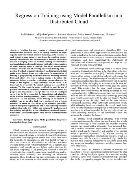 PDF Regression Training Using Model Parallelism In A Distributed Cloud