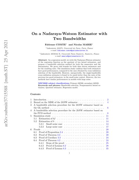 Pdf On A Nadaraya Watson Estimator With Two Bandwidths