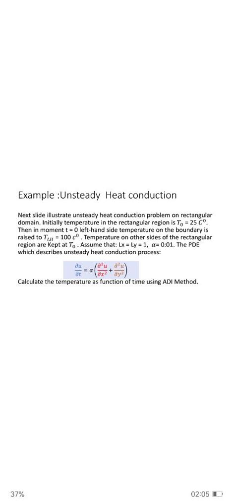 Solved Next Slide Illustrate Unsteady Heat Conduction