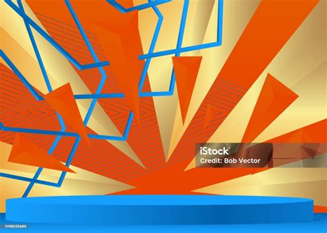 블루 오렌지 골드 제품 디스플레이 모형 실린더 받침대 연단 프레젠테이션을 위한 추상 무대 쇼케이스 벡터 3d 최소 기하학적 형태