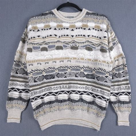 Idea Uomo Vintage 3d Knit Sweater Mens L Cosby Style Textured Retro
