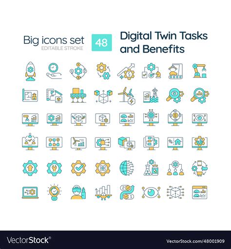 Digital Twin Tasks And Benefits Rgb Color Icons Vector Image