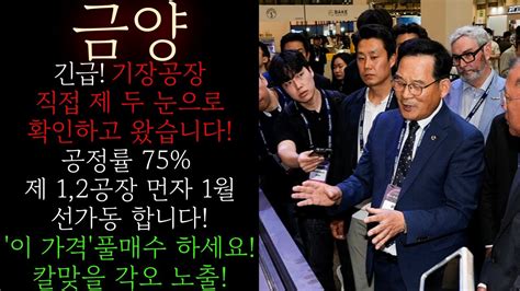 🔵 금양 긴급 기장공장 직접 두 눈으로 확인하고 왔습니다 제12공장 신규고객사 공급 선가동 1월 들어갑니다 이번주 무조건 이 가격 풀매수 하세요 금양목표가