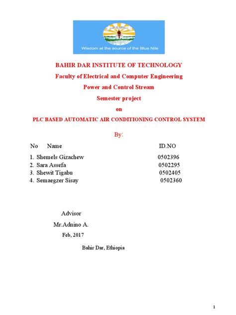 Bahir Dar Institute Of Technology Faculty Of Electrical And Computer