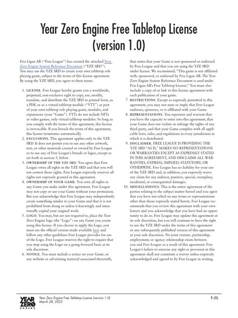 Year Zero Engine License Agreement 123 Pdf License Civil Law Legal System