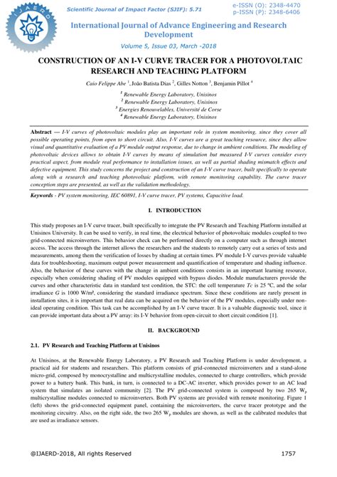 Pdf Construction Of An I V Curve Tracer For A Photovoltaic Research And Teaching Platform