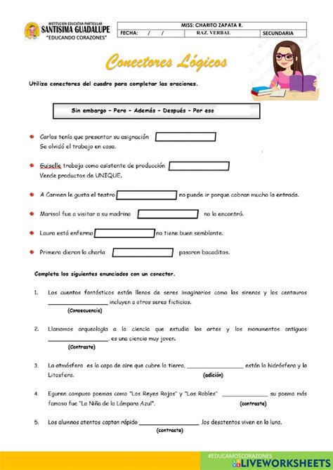 Conectores Online Exercise For Secundaria Workbook Teachers School Subjects