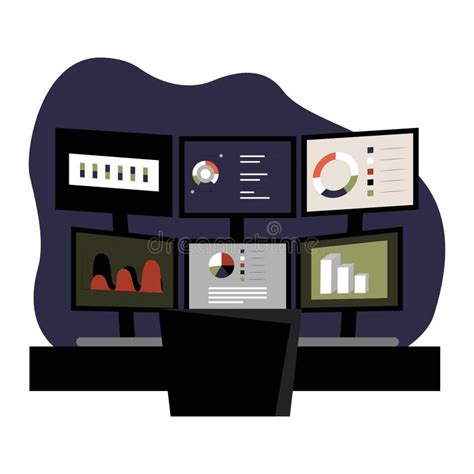 Multiple Screens Displaying Analytical Charts And Graphs Flat Vector