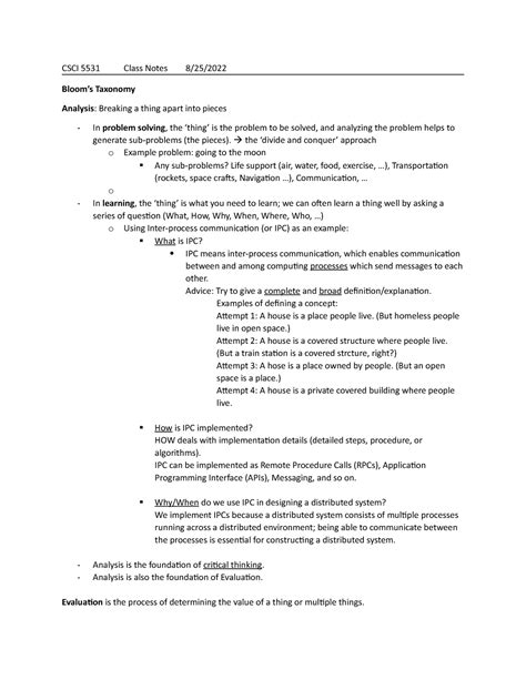 CSCI 5531Class Notes 8 25 2022 CSCI 5531 Class Notes 8 25 Blooms