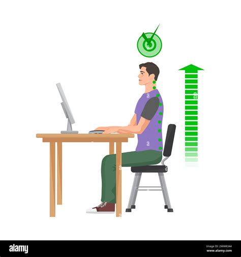 Correct Spine Posture Sitting At Computer Healthy Position At Working