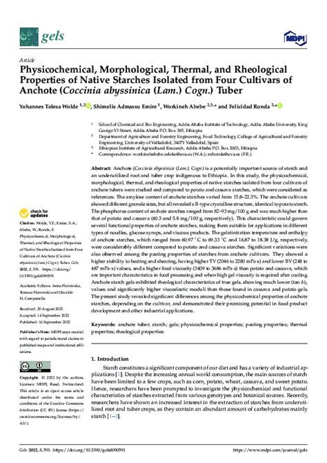 Pdf Physicochemical Morphological Thermal And Rheological Properties Of Native Starches