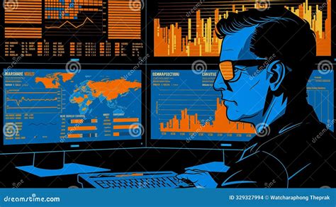 Data Analyst In Control Monitoring Global Metrics Stock Illustration Illustration Of Critical