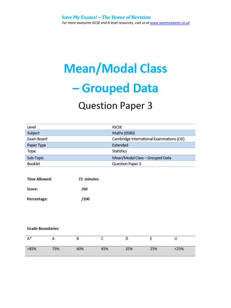 94 3 Mean Modal Class Grouped Data Cie Igcse Maths 0580 Ext Theory Qp Pdf Secondary
