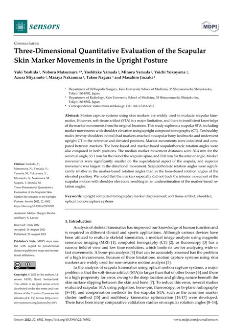Pdf Three Dimensional Quantitative Evaluation Of The Scapular Skin Marker Movements In The