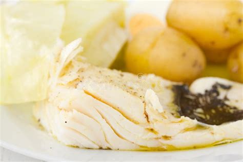 Boiled Cod Fish With Potatoes And Cole Stock Image Image Of Aromatic