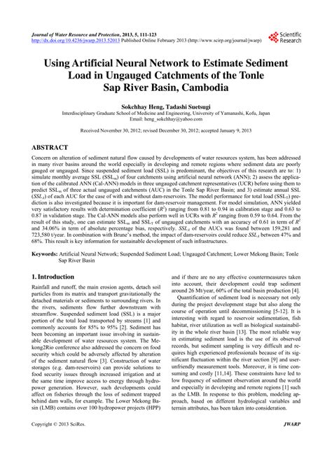 Pdf Using Artificial Neural Network To Estimate Sediment Load In Ungauged Catchments Of The