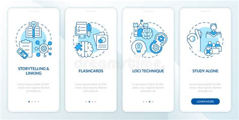 Visual Memorization Techniques Blue Onboarding Mobile App Screen Stock