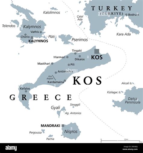 Kos Greek Island Gray Political Map Also Cos Part Of The Dodecanese
