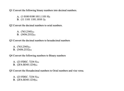 Solved Q1 Convert The Following Binary Numbers Into Decimal