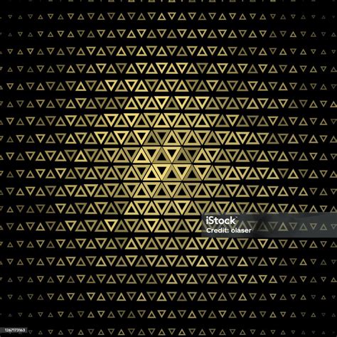 균일하게 간격 방사형 크기 그라데이션 삼각형 기반 황금 반사 패턴 배경 그림입니다 블랙에 검정색 배경에 대한 스톡 벡터 아트 및