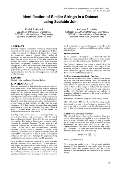 Pdf Identification Of Similar Strings In A Dataset Using Scalable Join