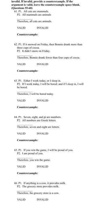 Solved Invalid If Invalid Provide A Counterexample If The